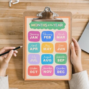 Months of the Year Classroom Poster - Printable Colorful Educational ...