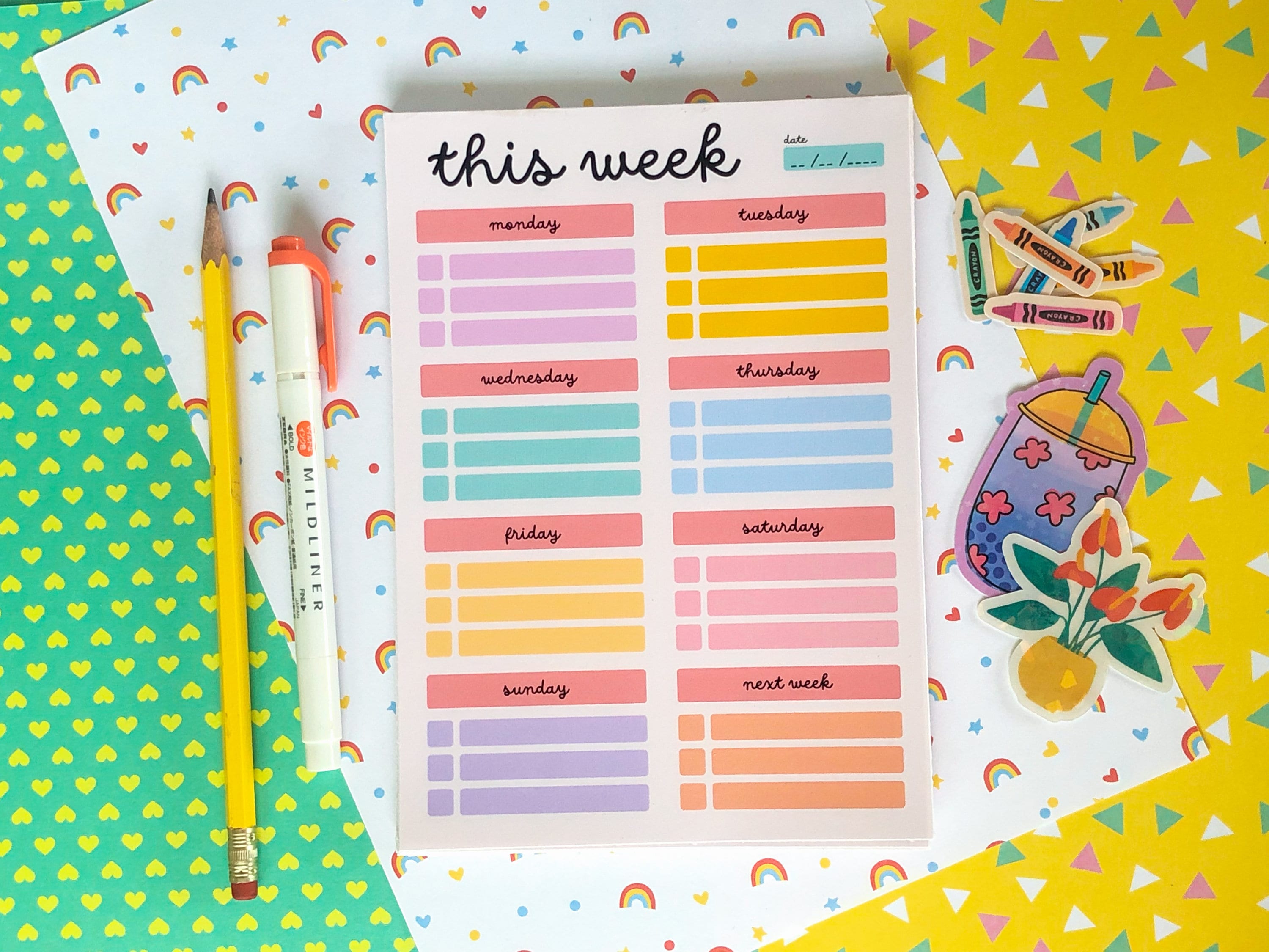 Weekly Plans Notepad Tear-off Pages Bright Colorful Rainbow Planner ...