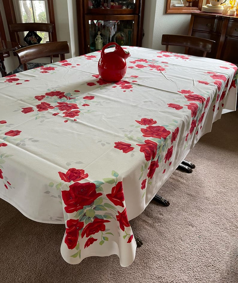 Vintage Tablecloth, Older 1940s, Wilendur Red Royal Rose, Wilendure - Etsy