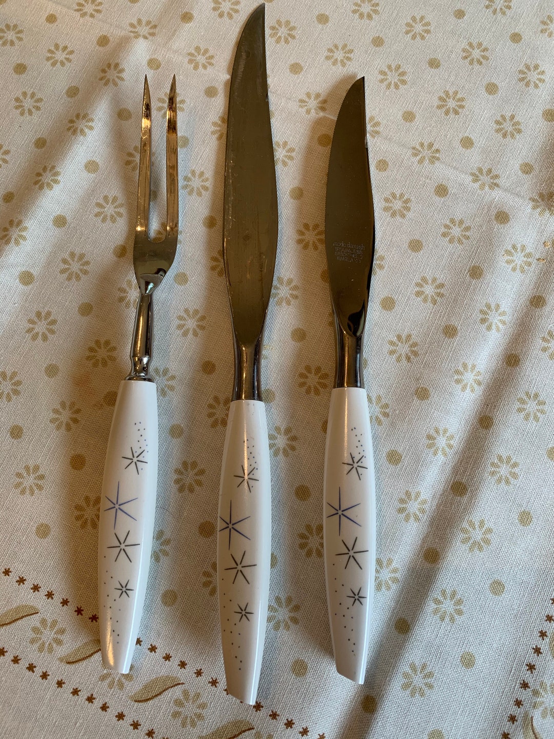 Vintage Dansk Carving Set crystal Stars MCM Atomic, 3 Pieces Box and ...