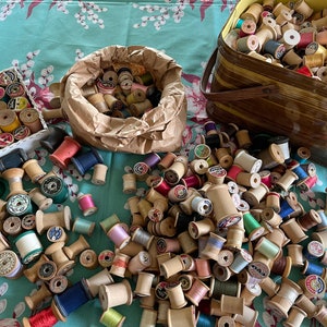 Empty Wood Sewing Thread Spools, Sorted by Size and Style, Crafts ...