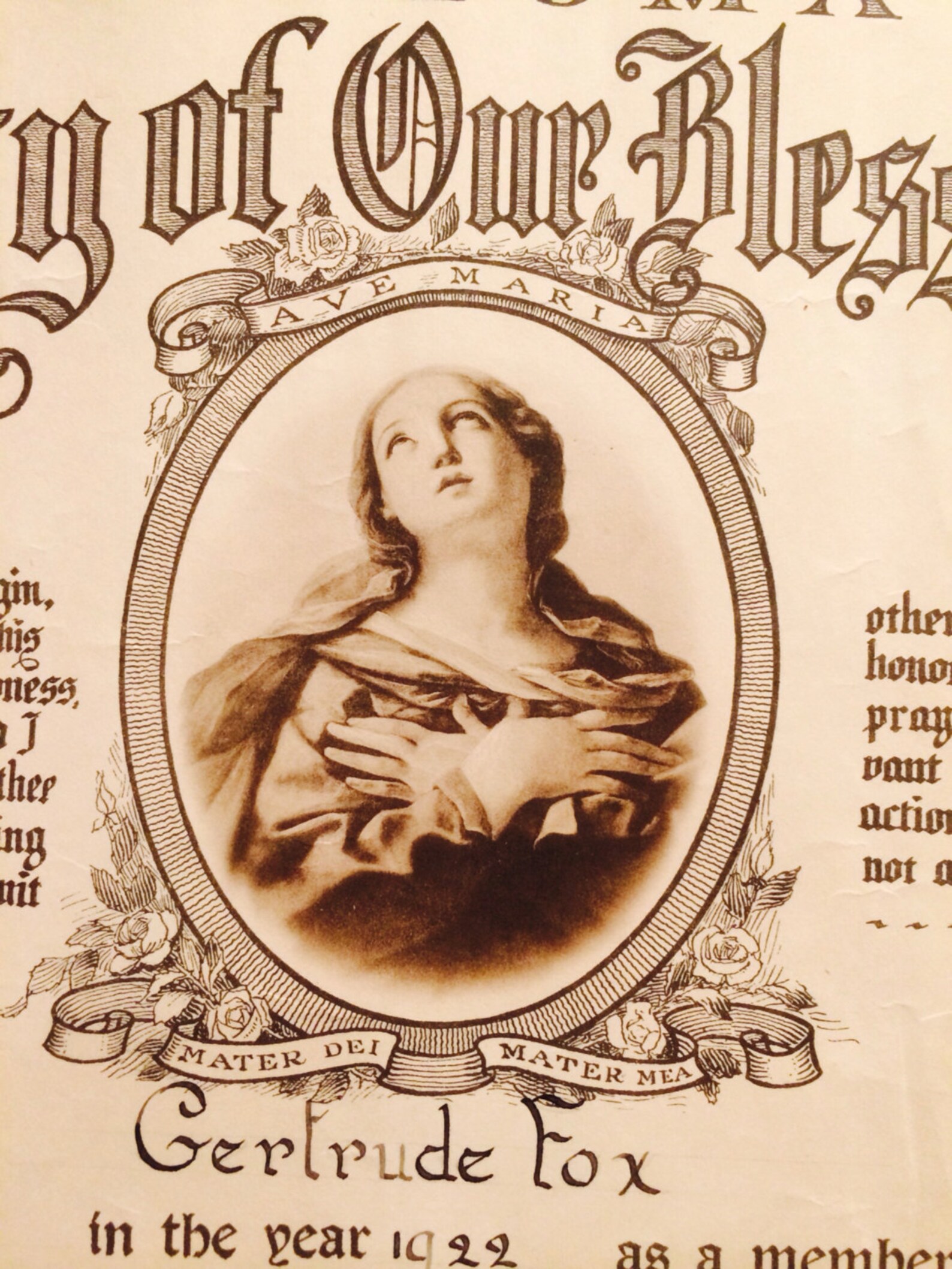 Certificate Sodality of Our Blessed Lady Catholic St - Etsy