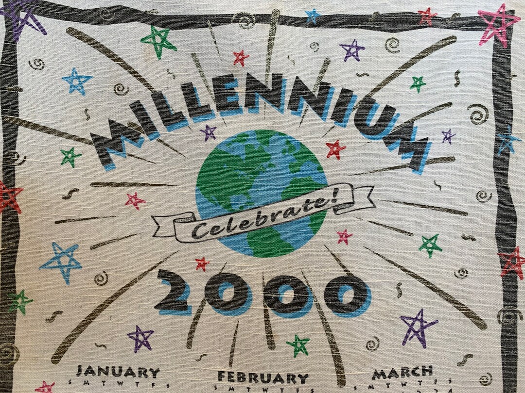 Vintage Millenium Calendar Towel 2000 Vintage, Turquoise and Black ...