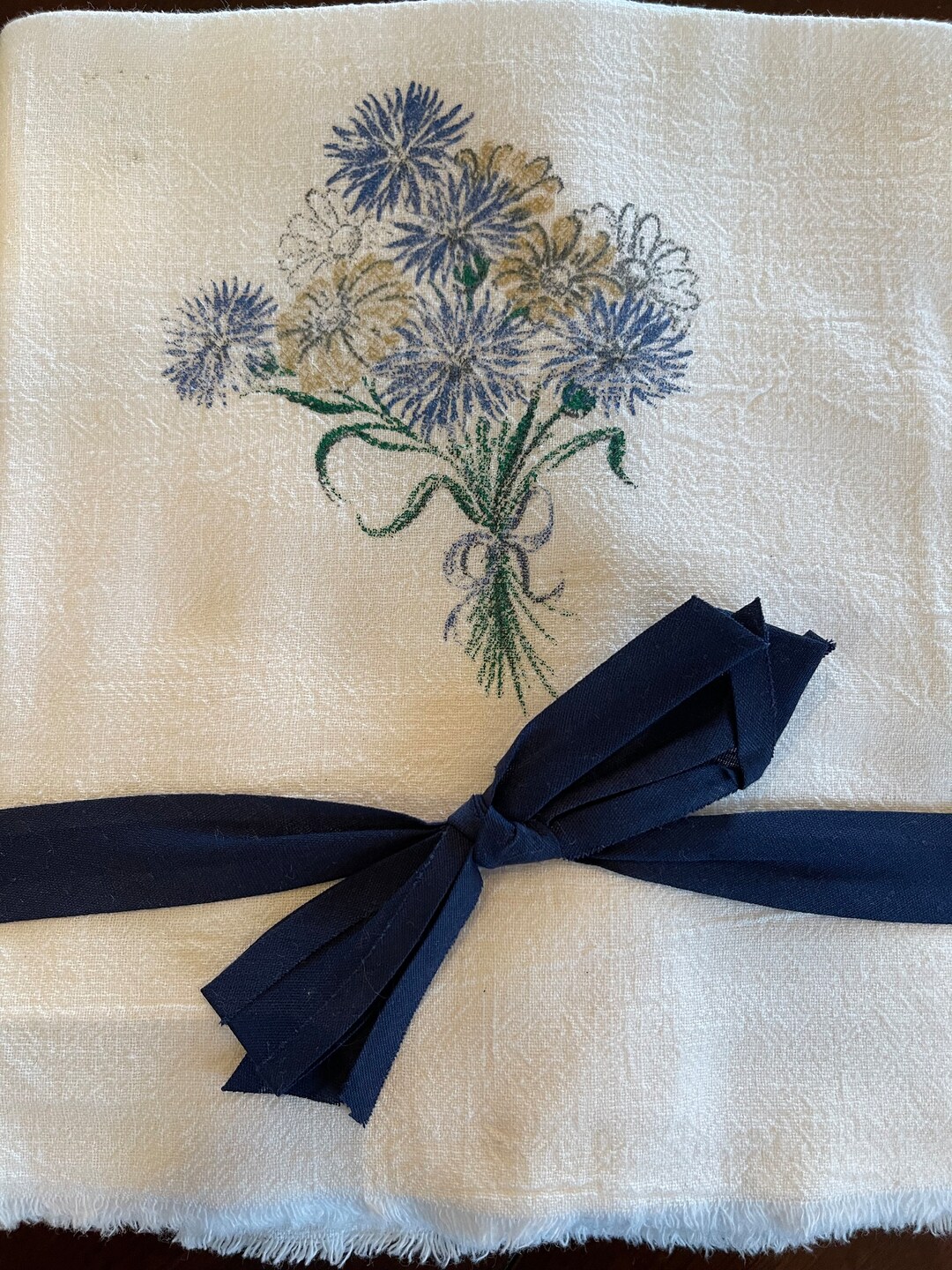Three Vintage Flour Sacks, White Muslin With a Blue and Yellow Flower ...