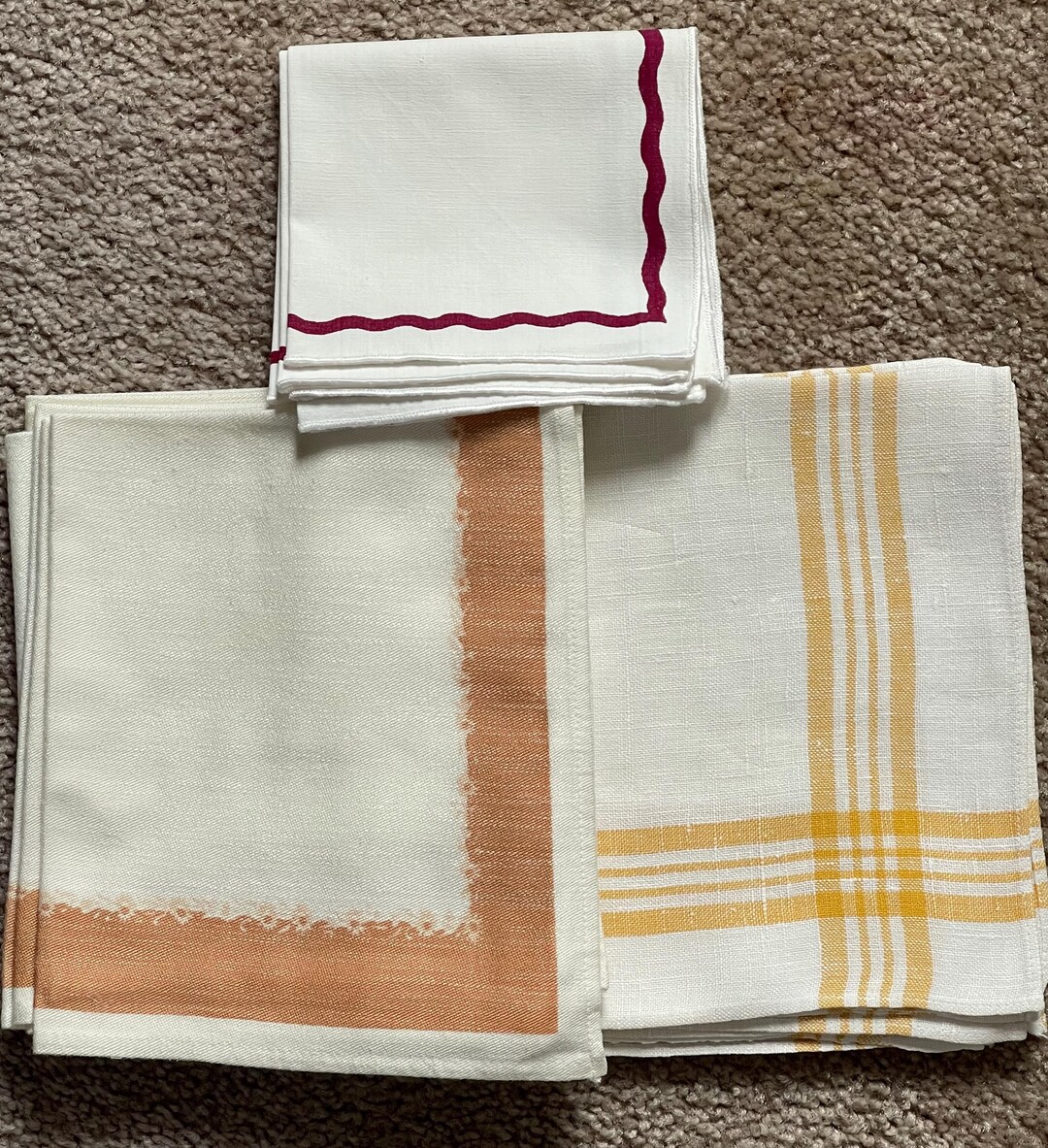 Vintage Napkin Sets, Colored Border Stripe, Your Choice, Sizes Vary ...