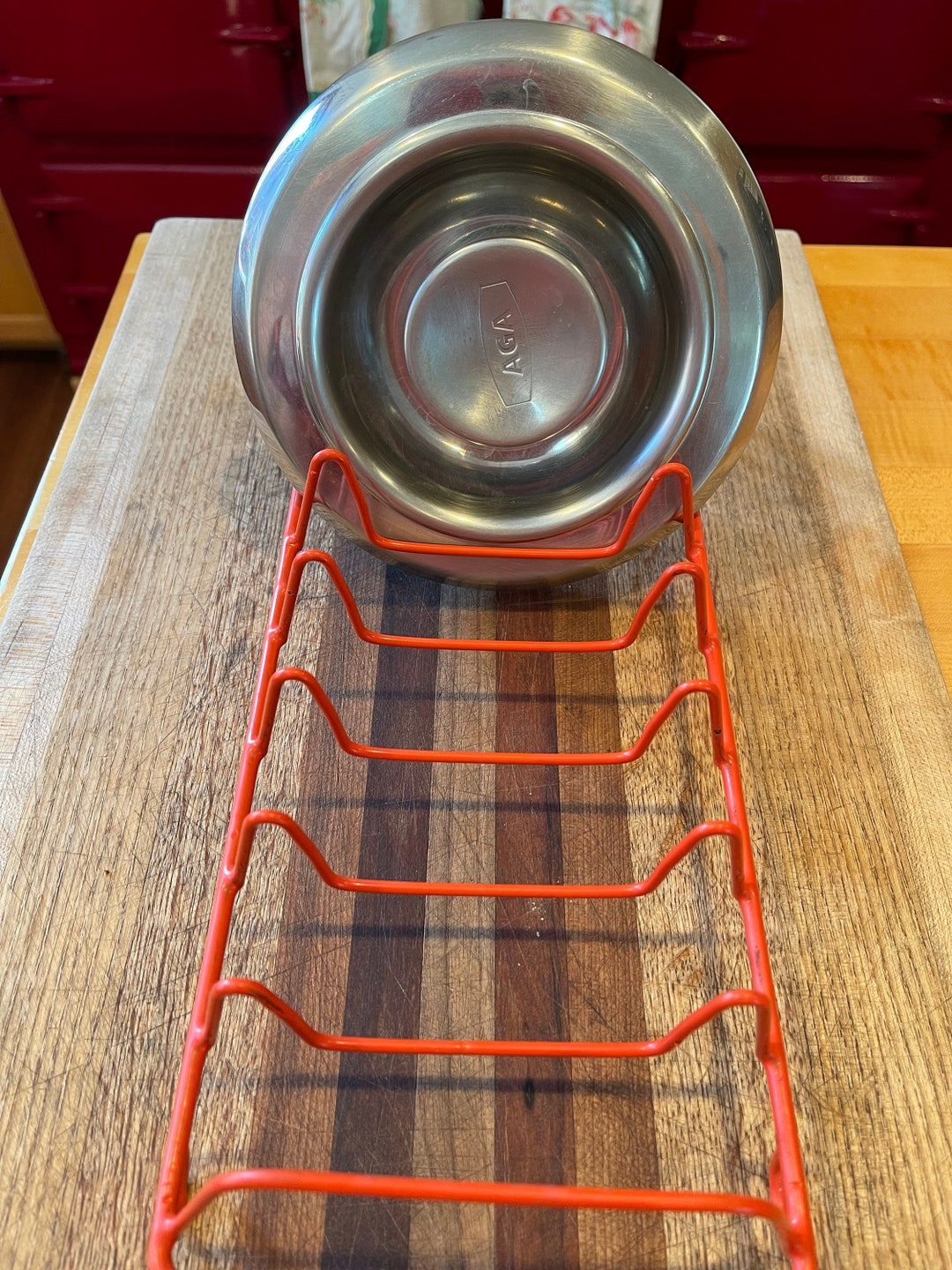 Vintage Orange Storage Rack, Kitchen, Rubber Coating Over Steel, Pan ...
