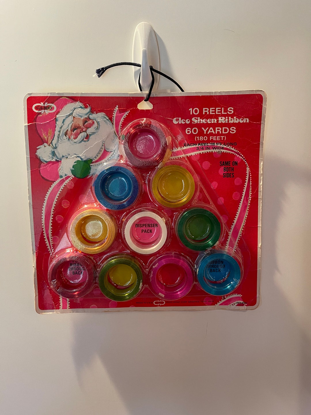 Vintage Christmas Ribbon, 1960s Colors Tree Display, Pink Santa! Exc ...