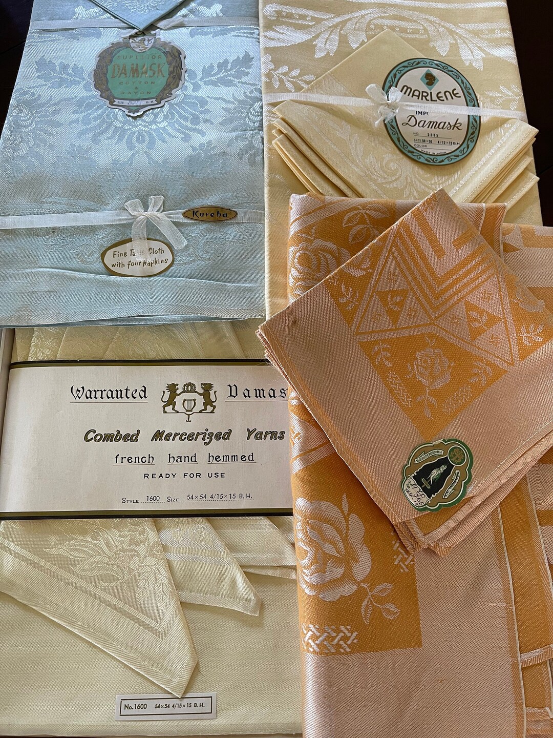 Vintage Damask Tablecloths and Napkins Sets, Your Choice! Smaller Sizes ...