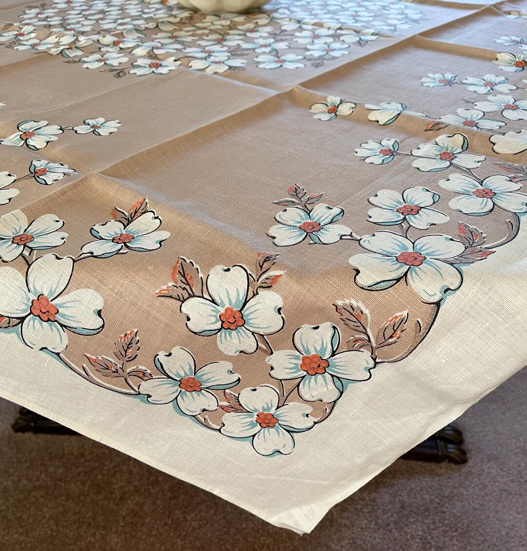 Vintage Tablecloth Floral Dogwood! Victory K&B, Nose Gay, Linen MWT NOS ...
