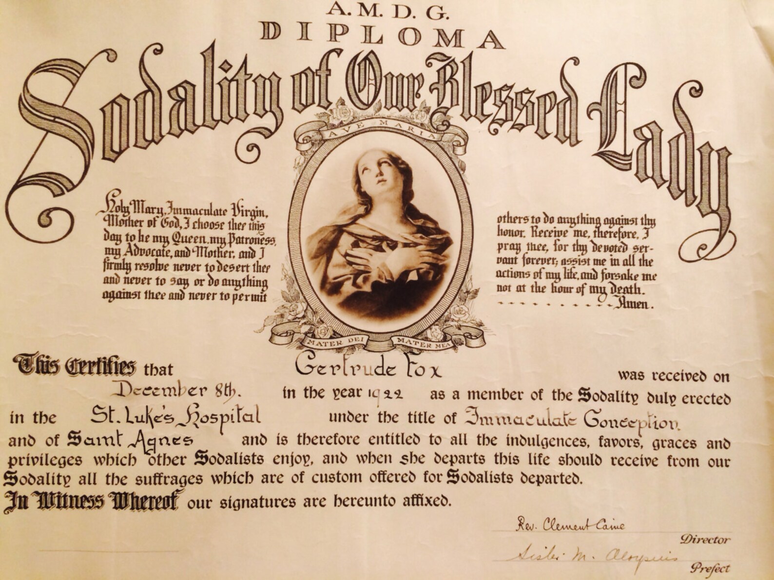 Certificate Sodality of Our Blessed Lady Catholic St - Etsy