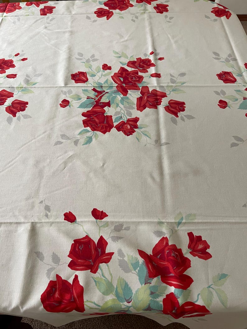 Vintage Tablecloth, Older 1940s, Wilendur Red Royal Rose, Wilendure - Etsy
