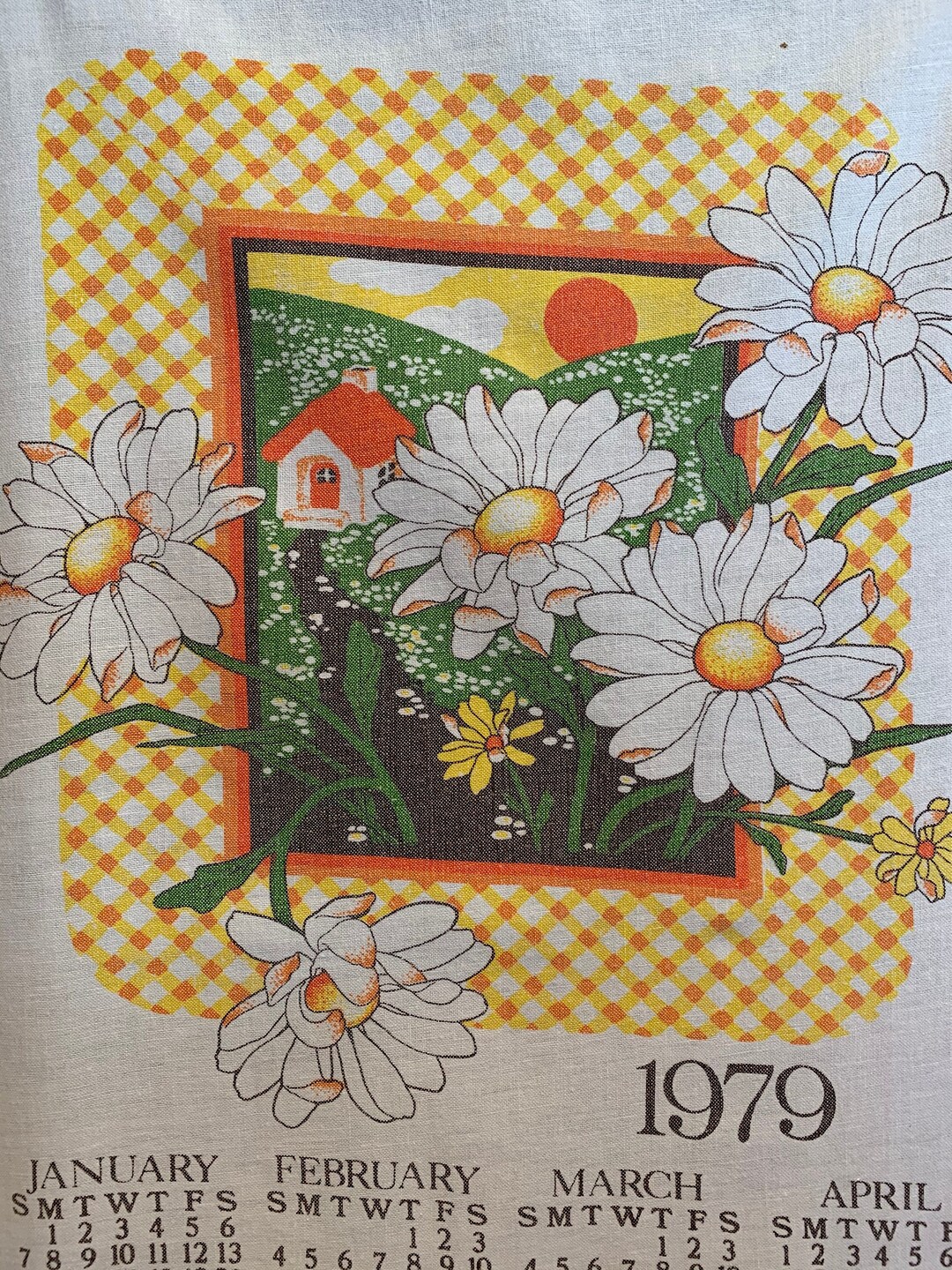 Vintage Daisy Calendar Towel 1979, Vintage Cotton Printed Sunrise B&D ...