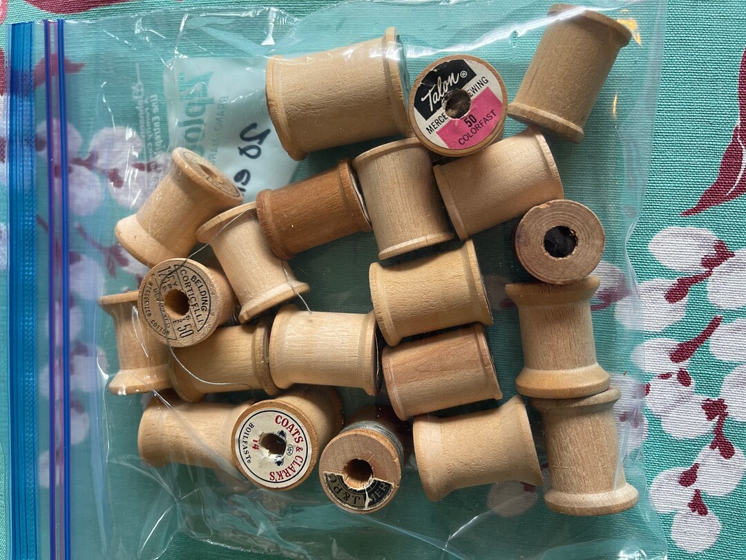 Empty Wood Sewing Thread Spools, Sorted by Size and Style, Crafts ...