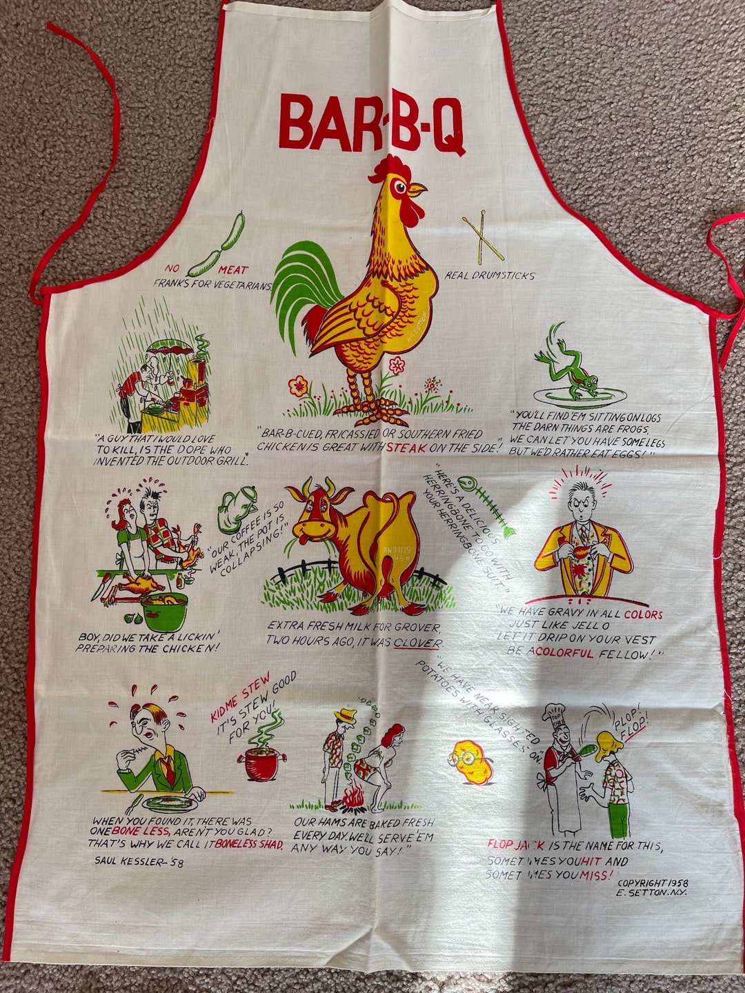 Vintage BBQ Apron Chef, Jokes, Rooster, Camping Farm Ranch Backyard ...