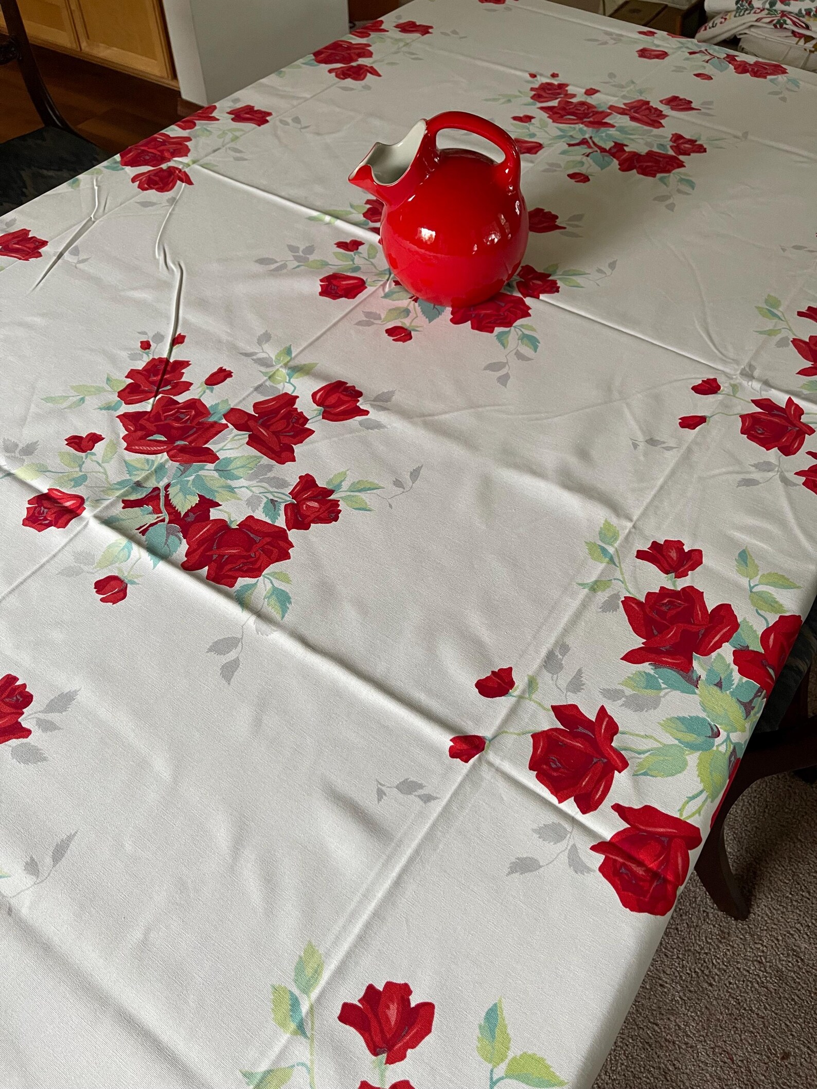 Vintage Tablecloth, Older 1940s, Wilendur Red Royal Rose, Wilendure - Etsy