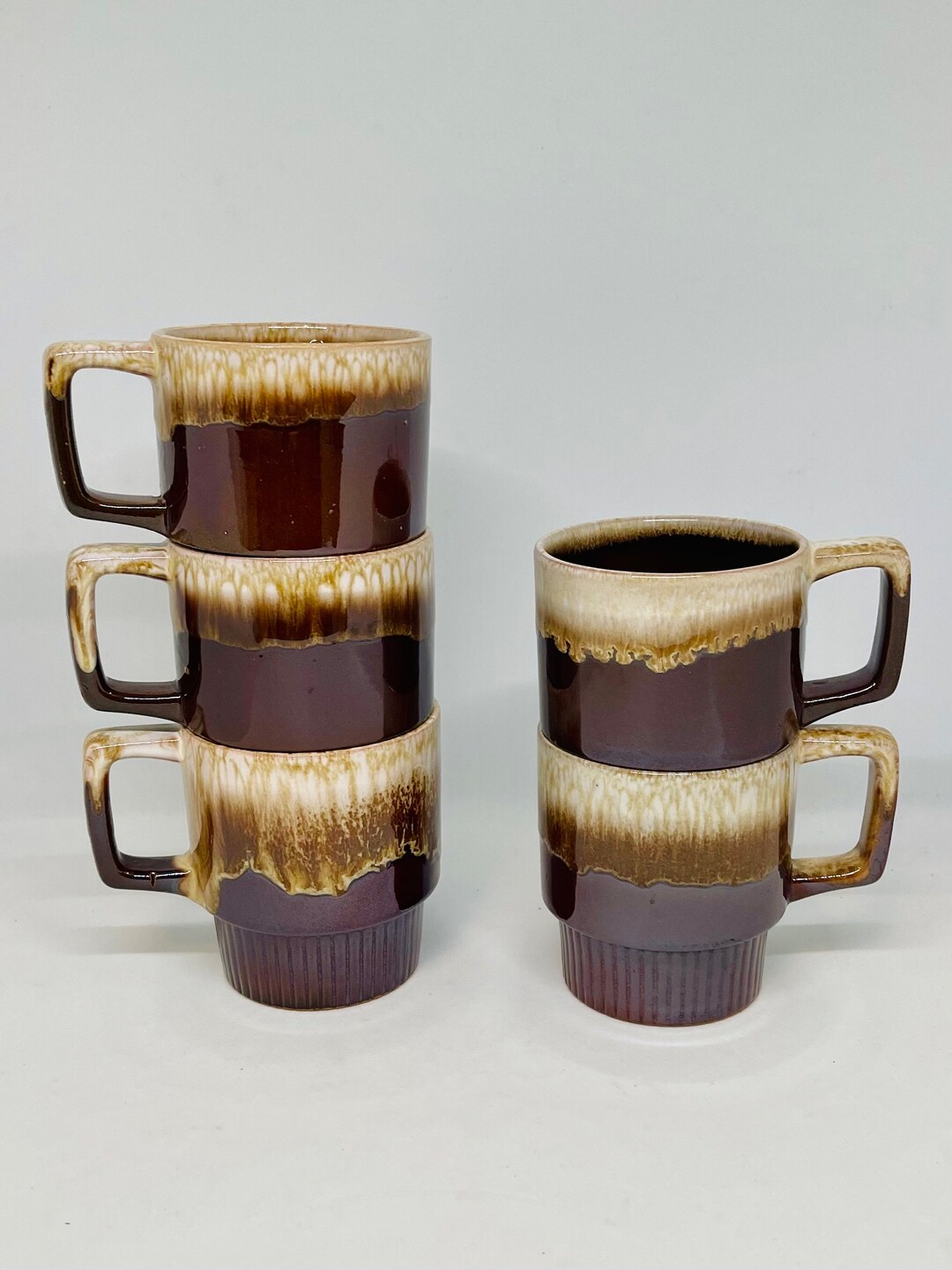 Vintage Retro 1970s Drip Glaze Small Stacking Mugs Set of 5 - Etsy