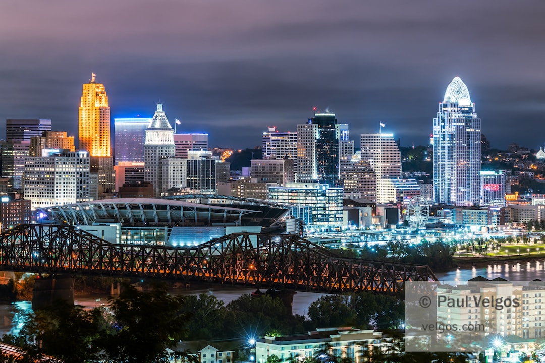 Cincinnati Skyline Poster: Ohio Wall Decor, Cincinnati City at Night ...