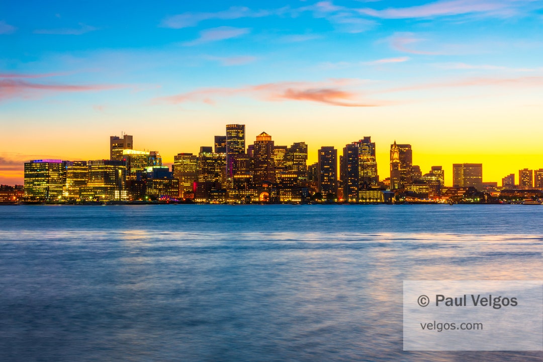 Boston City Print: Sunset Wall Art, Boston Skyline Photo, Massachusetts ...