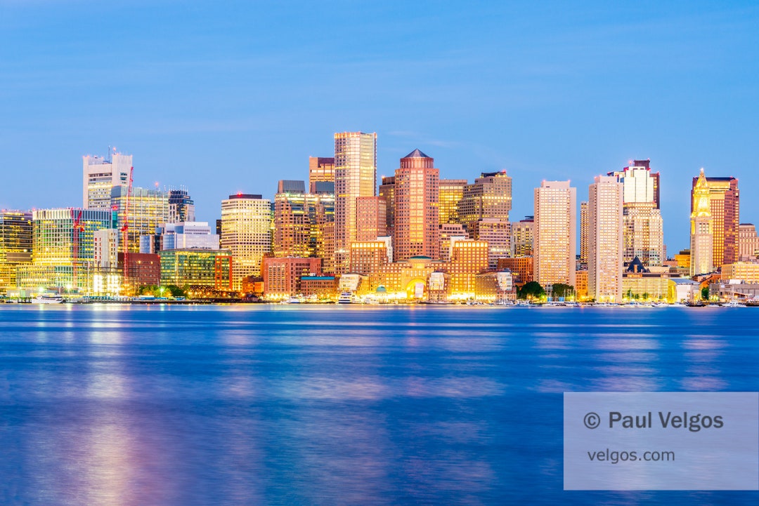 Boston City Skyline Wall Art: Massachusetts Gift, Boston Harbor Print ...