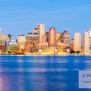 Boston City Skyline Wall Art: Massachusetts Gift, Boston Harbor Print ...