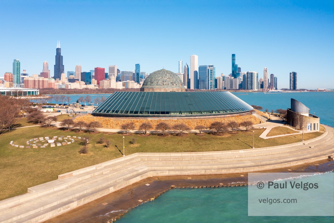 Chicago Aerial Print: Adler Planetarium Art, Chicago Skyline Wall Art ...