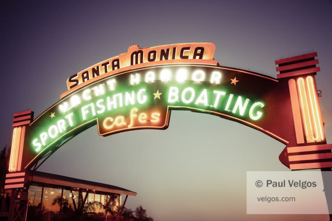 Santa Monica Pier Sign Print: Santa Monica Pier Poster, Los Angeles ...
