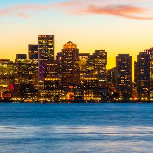 Boston City Print: Sunset Wall Art, Boston Skyline Photo, Massachusetts ...