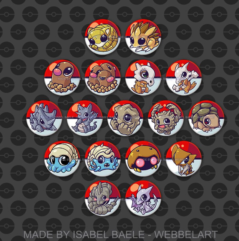 Pokemon Gen 1 Rock / Ground Button Kanto Sandshrew - Etsy