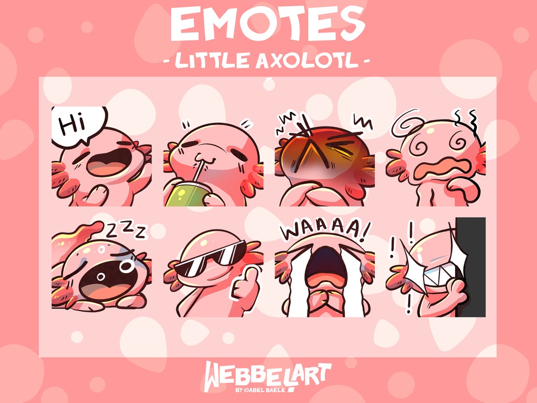 Axolotl EMOTES Set (8) | Twitch | Discord | Youtube | Streaming | Cute ...