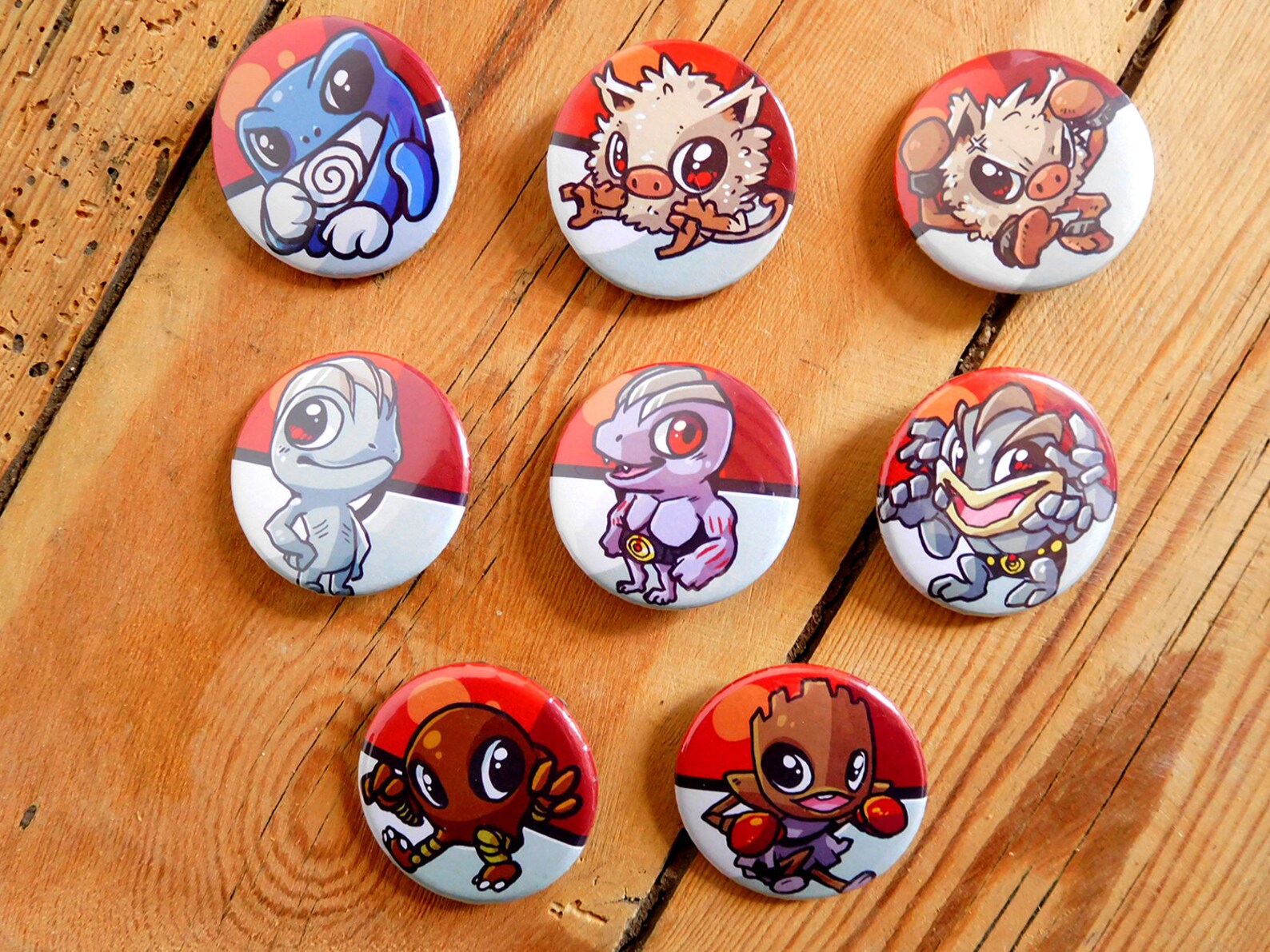 Pokemon Gen 1 Fighting button Kanto Poliwrath Mankey | Etsy