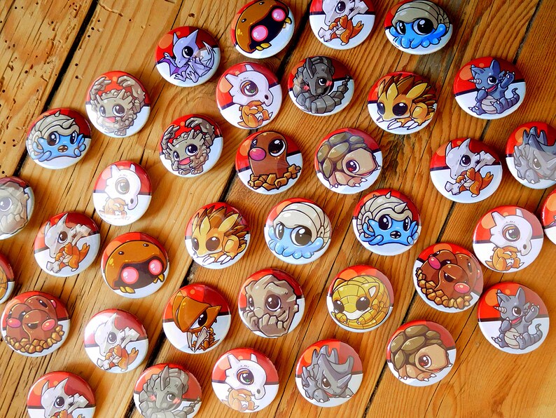 Pokemon Gen 1 Rock / Ground Button Kanto Sandshrew - Etsy