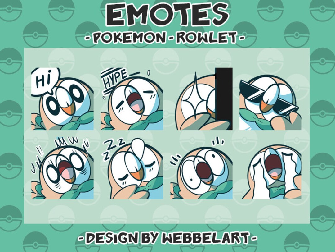 POKEMON ROWLET EMOTES Set (8) | Twitch | Discord | Youtube | Streaming ...