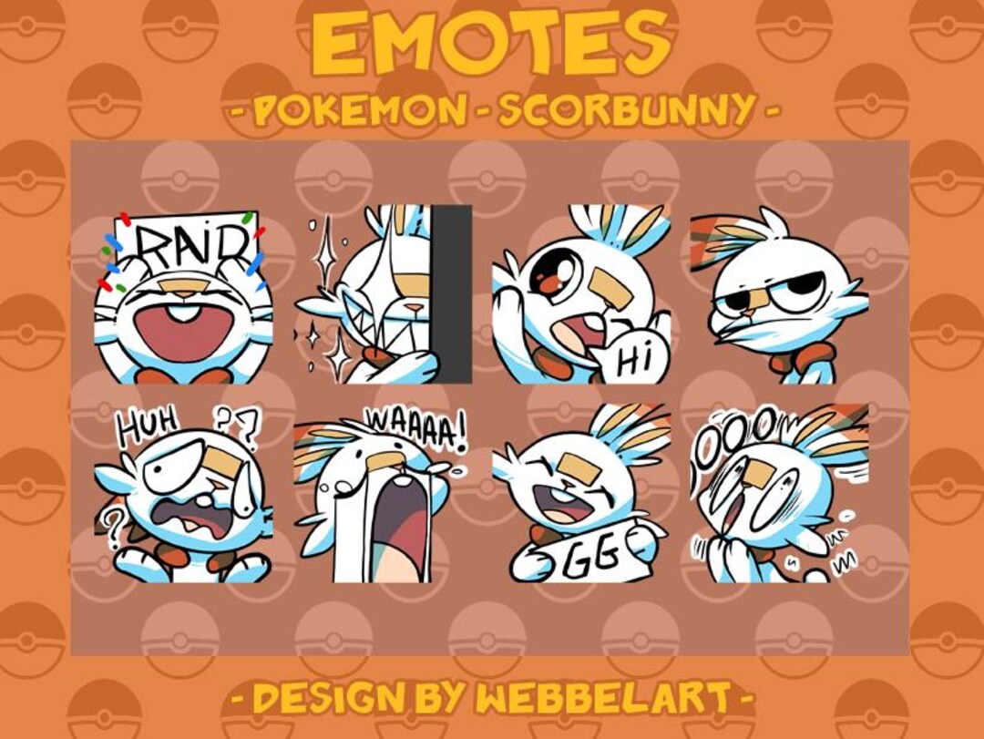 POKEMON SCORBUNNY EMOTES Set (8) | Twitch | Discord | Youtube ...