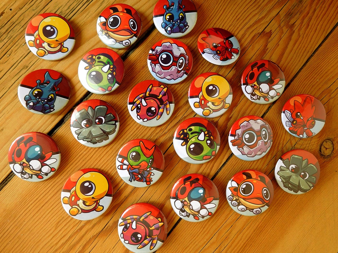 Pokemon Gen 2 Bug Button Johto Ledyba, Ledian, Spinerak, Ariados, Yanma ...