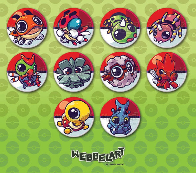 Pokemon Gen 2 Bug Button Johto Ledyba Ledian Spinerak - Etsy