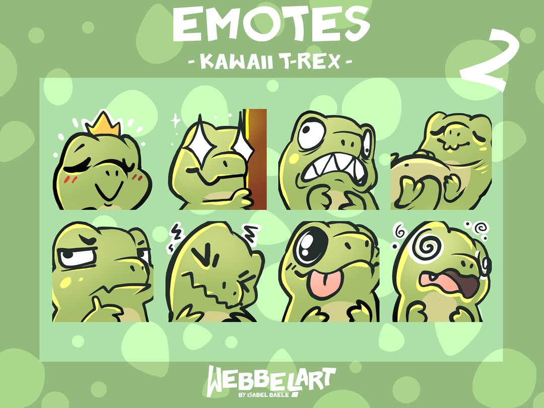 Cute Kawaii T-rex Emotes Set | Twitch, Discord, Youtube (digital ...