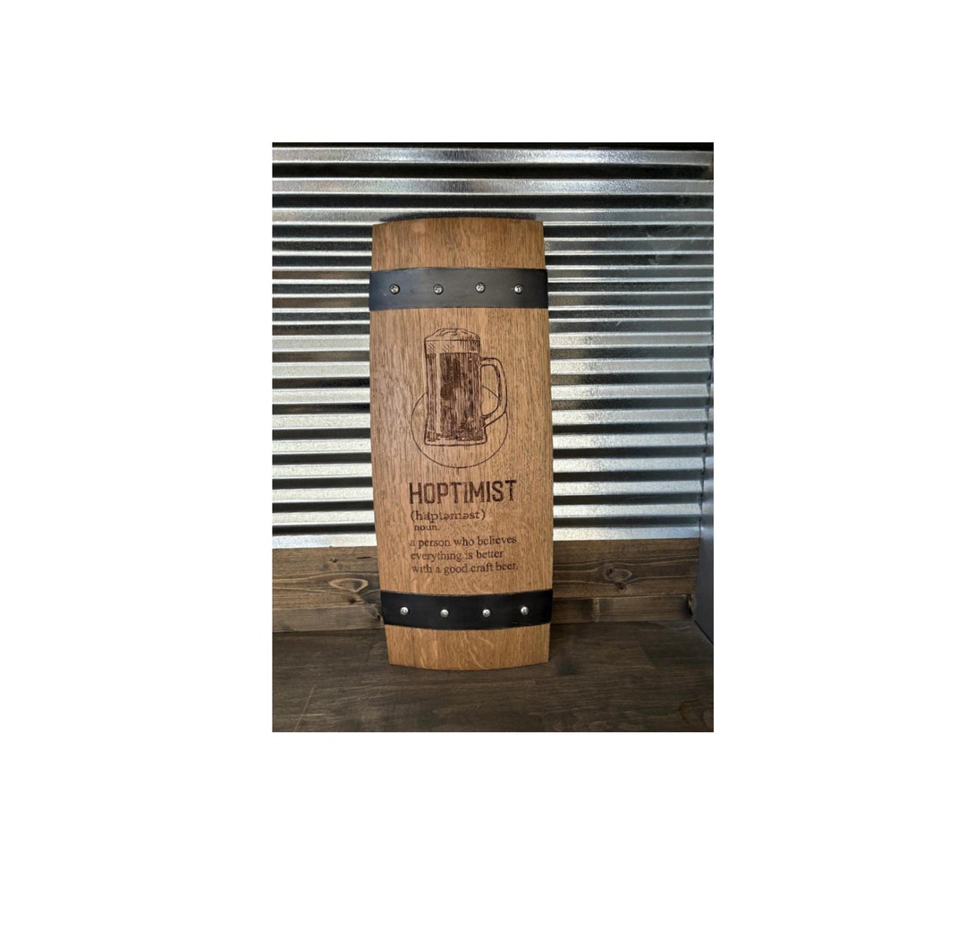 Hoptimist Bar Sign Laser Engraved Whiskey Barrel Sign Bar Decor Home ...