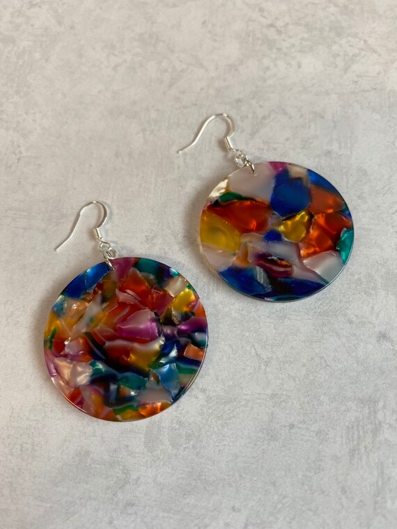 Rainbow Resin Earrings Etsy