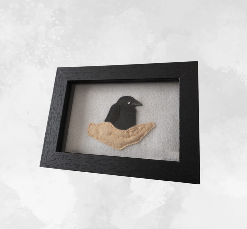 The Crow Embroidered Felt Art With Frame, Halloween Horror Art - Etsy