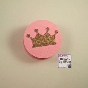 20 Pink and Gold Glitter Crown Princess Tags, Tiara Gold and Pink Party ...