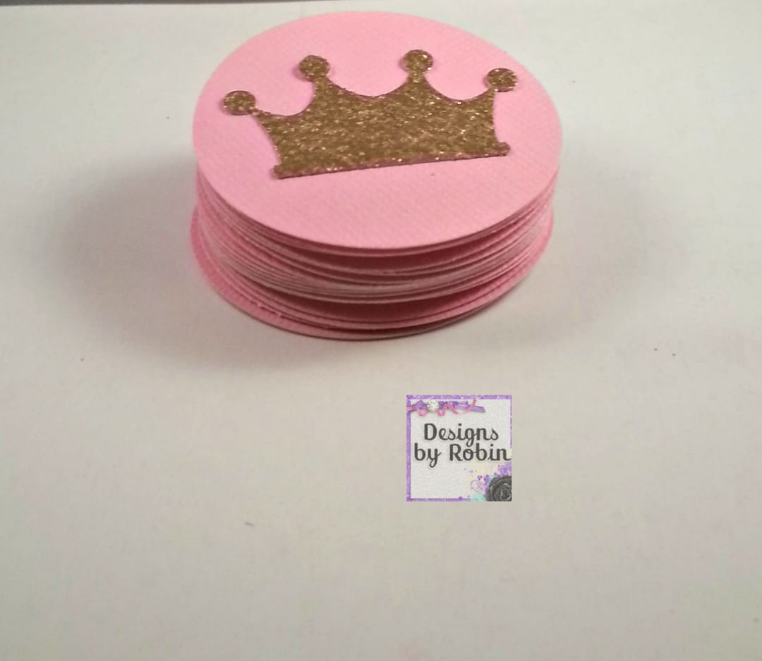 20 Pink and Gold Glitter Crown Princess Tags, Tiara Gold and Pink Party ...