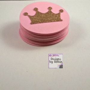 20 Pink and Gold Glitter Crown Princess Tags, Tiara Gold and Pink Party ...