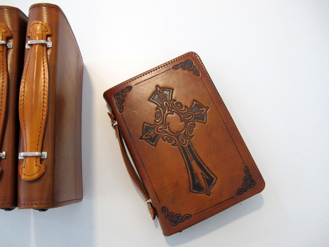 Leather Bible Cover, Case for Bible With Zipper and Top Handle ...