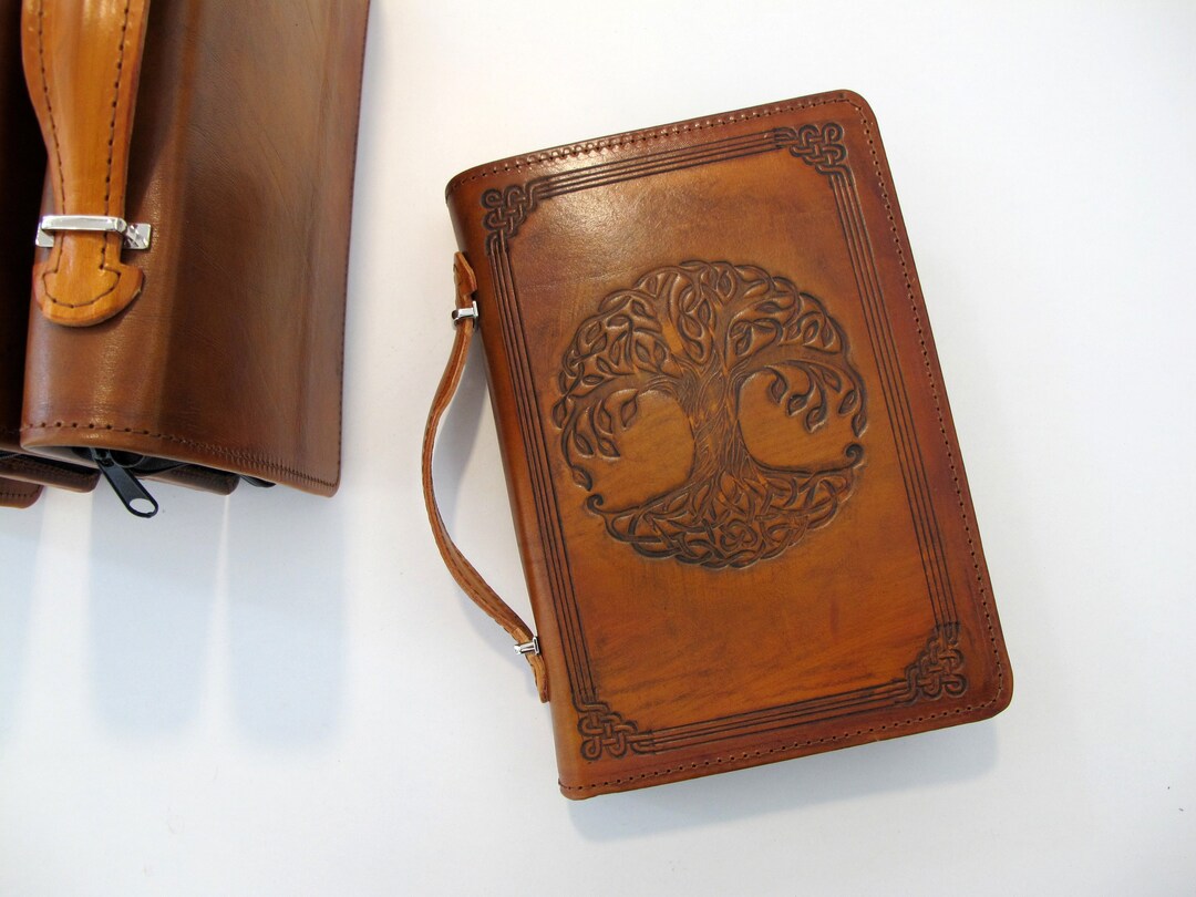 Leather Book Cover, Book Case With Zipper and Top Handle, Personalized ...