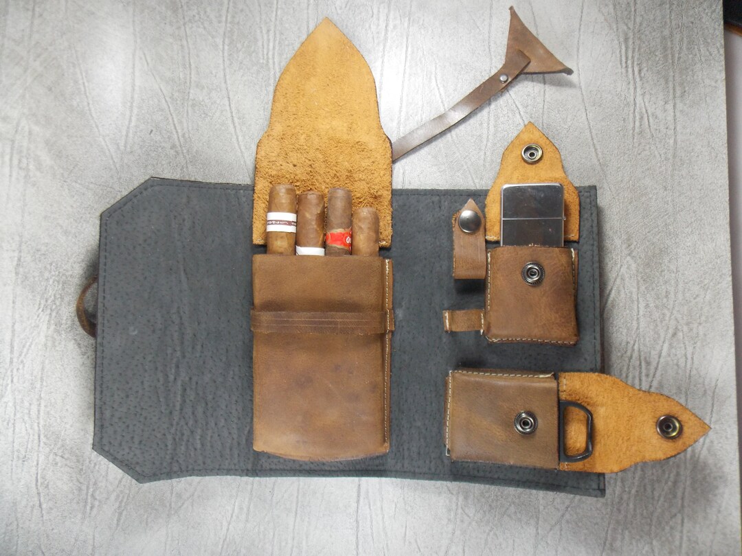 Leather Case for Cigars and All the Essentials, Large Handmade Cigar ...