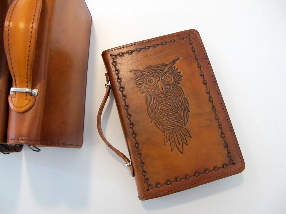 Leather Book Cover, Book Case With Zipper and Top Handle, Personalized ...