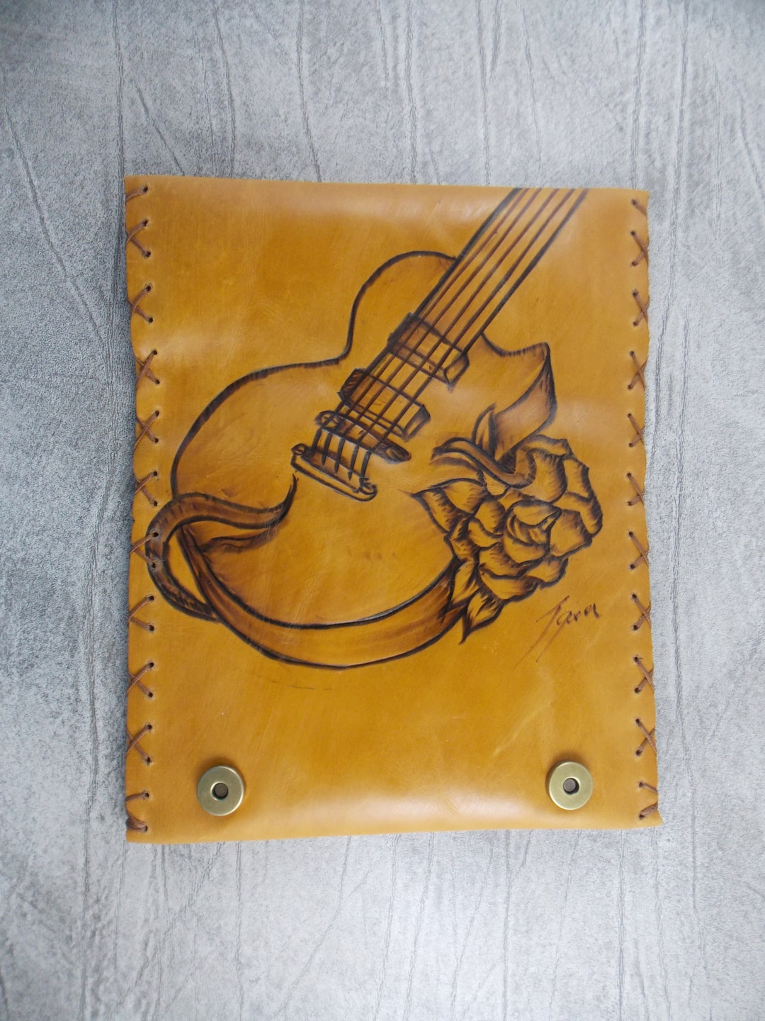 Leather Tobacco Pouch With Pyrography of a Guitar, Music Theme, Gift ...