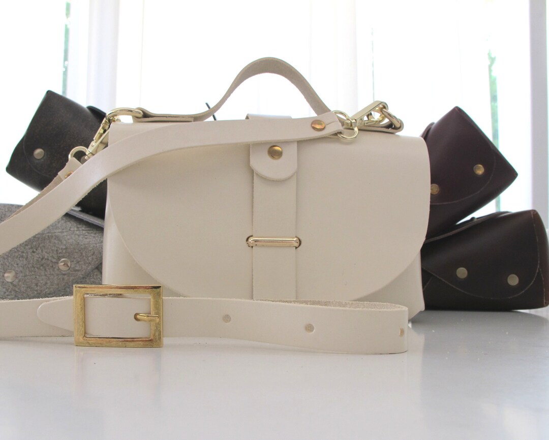 Ivory Leather Bag, Leather Shoulder Bag, Cross-body Bag, Small Leather ...