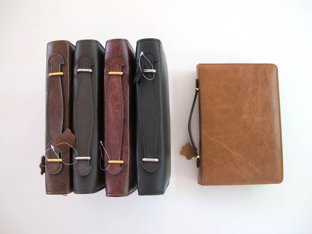 Leather Book Case With Zipper in 5 Colors and Two Sizes, Case for Bible ...