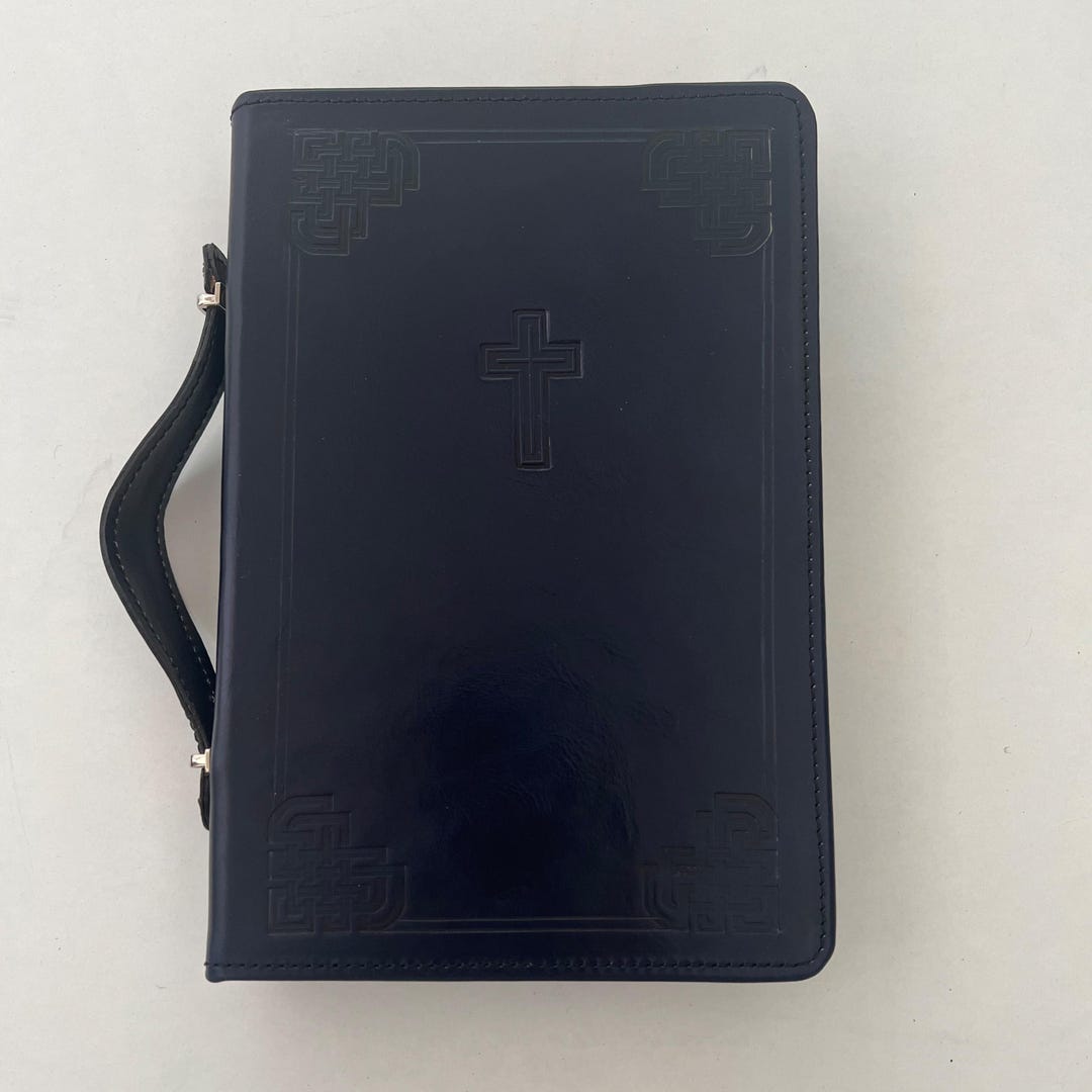 Leather Case for Bible With Zipper and Top Handle, Personalized Bible ...
